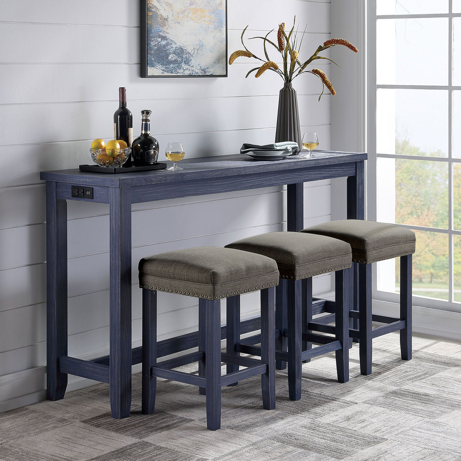 liquidationspots.com: 4 Pc. Counter Ht. Table Set, Antique Blue
