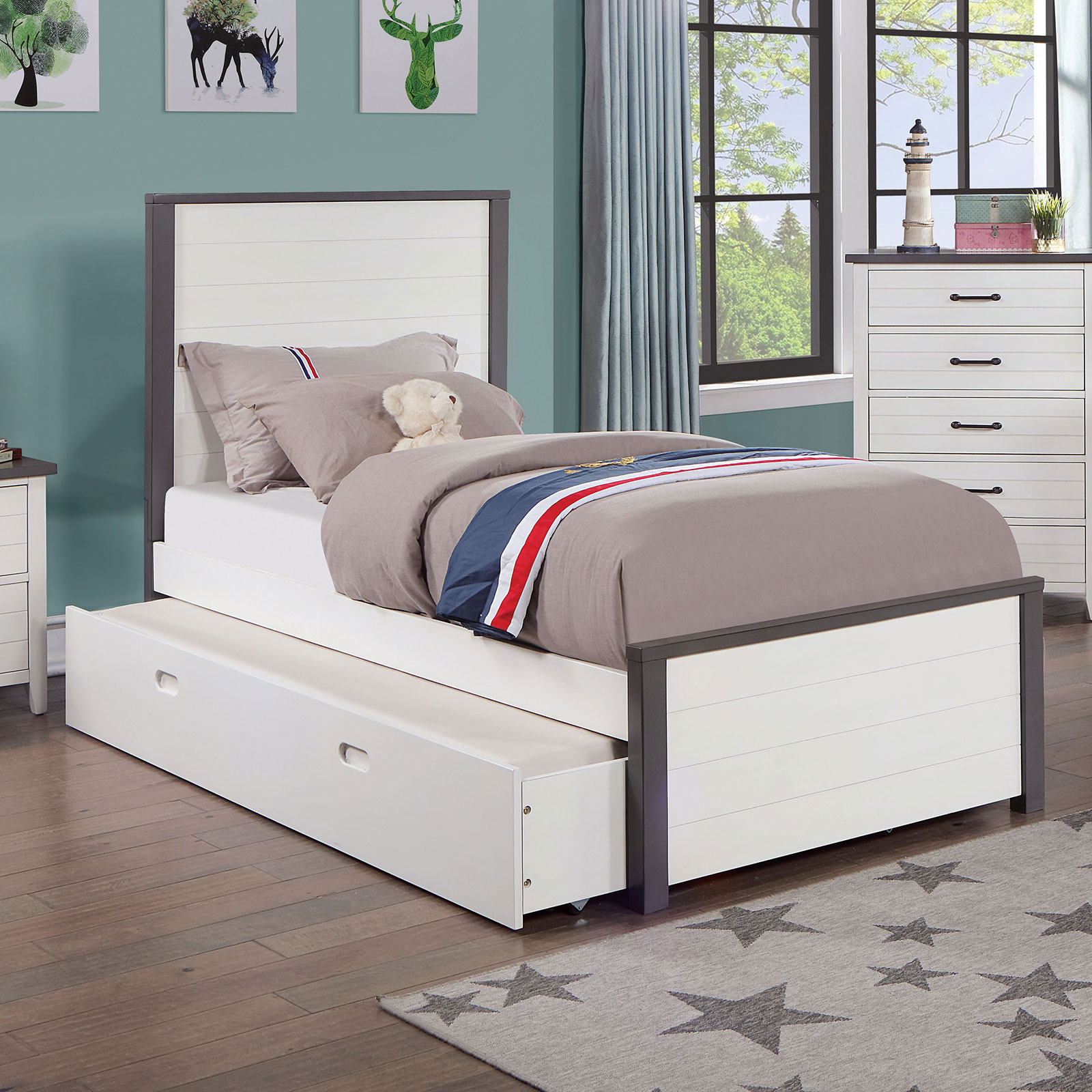 liquidationspots.com: Twin Bed, White/Gray