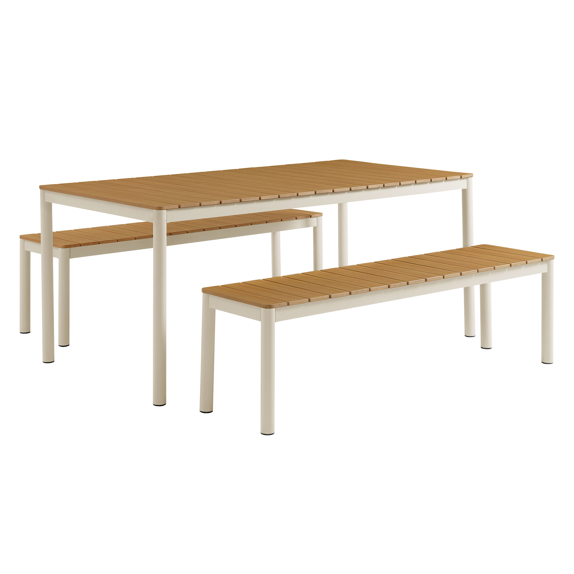liquidationspots.com: Finn Outdoor Patio Aluminum Faux Wood Dining Set with Benches by Modway