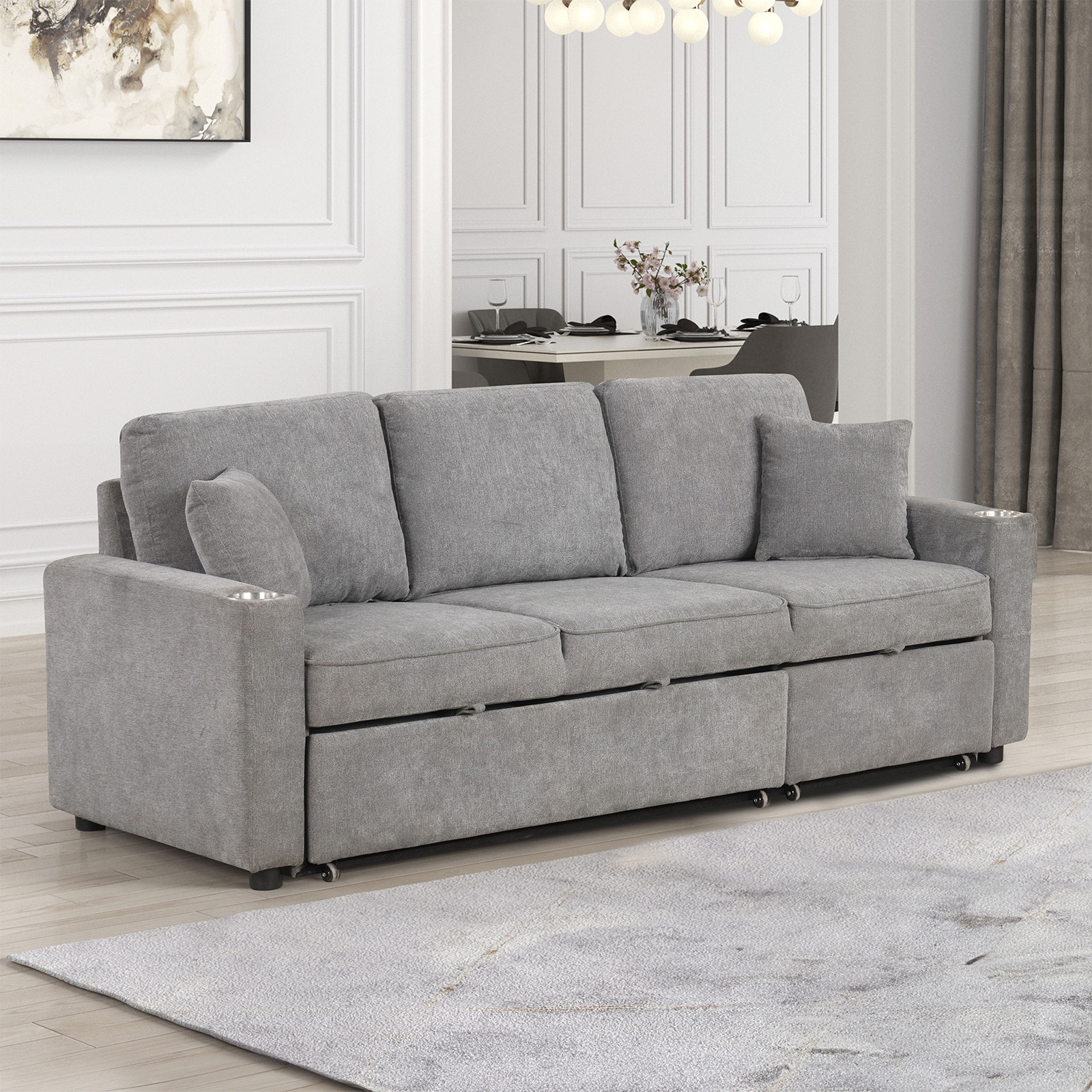 liquidationspots.com: Sleeper Sofa Sectional w/ Cupholder, Gray