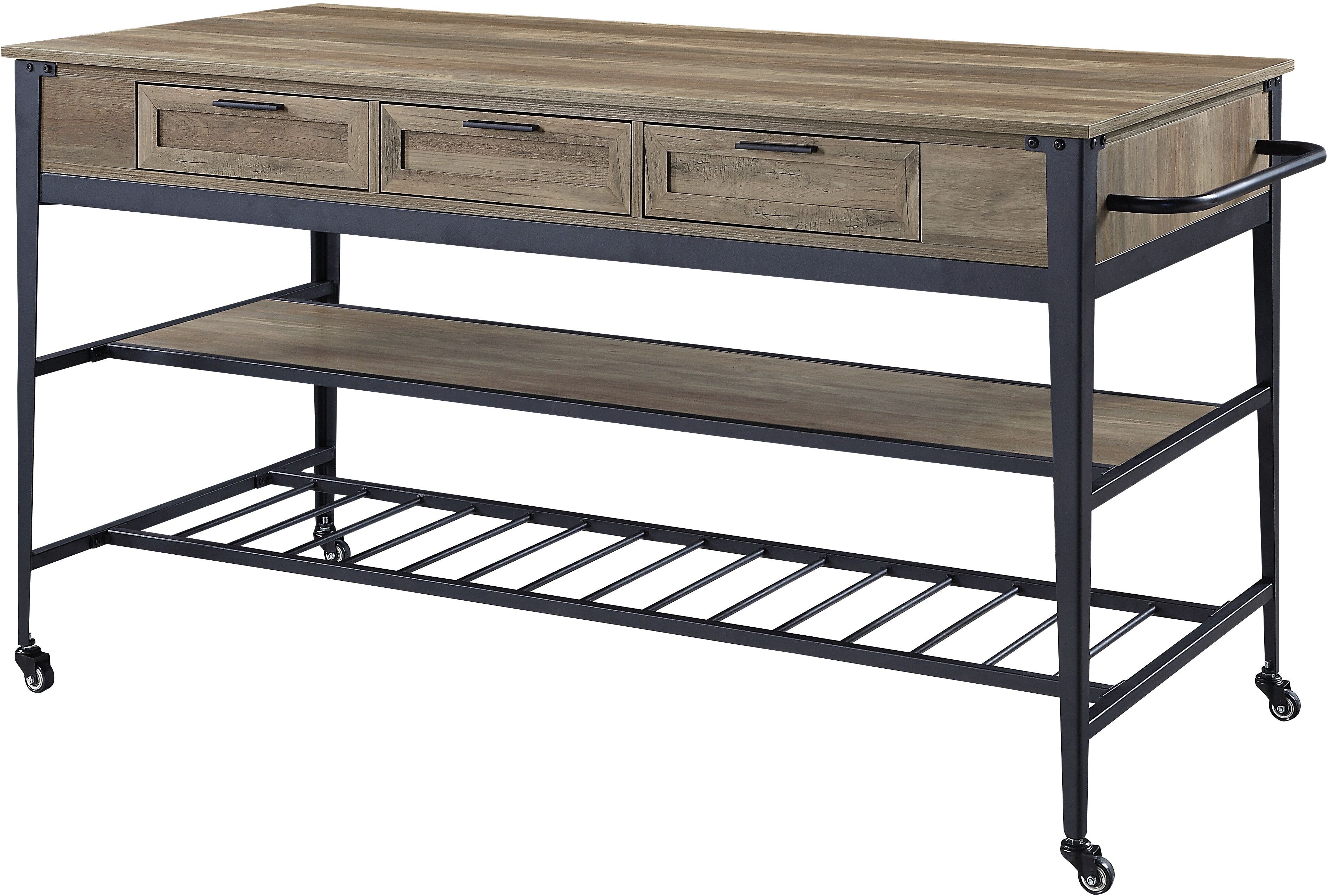 liquidationspots.com: Macaria 64"L Kitchen Island w/3 Drawers (Rustic Oak & Black Finish)
